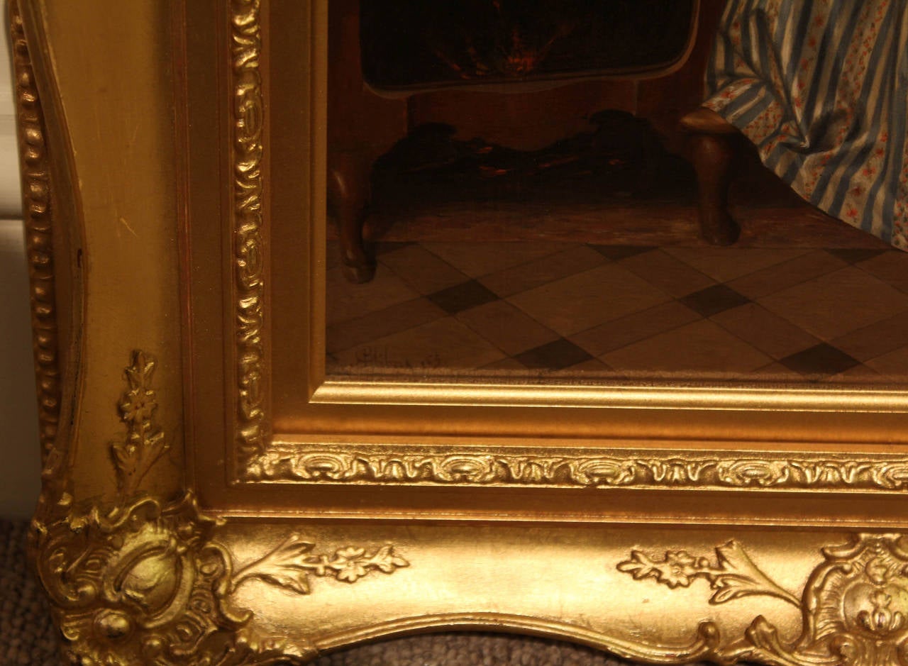 Good Read Oil Albert Gilbert Lady in Long Dress Reading Book in Bedroom ...