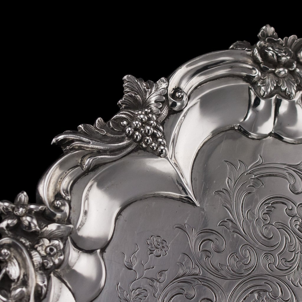 Antique 19th Century Victorian Solid Silver Salver Tray, J E Terrey ...