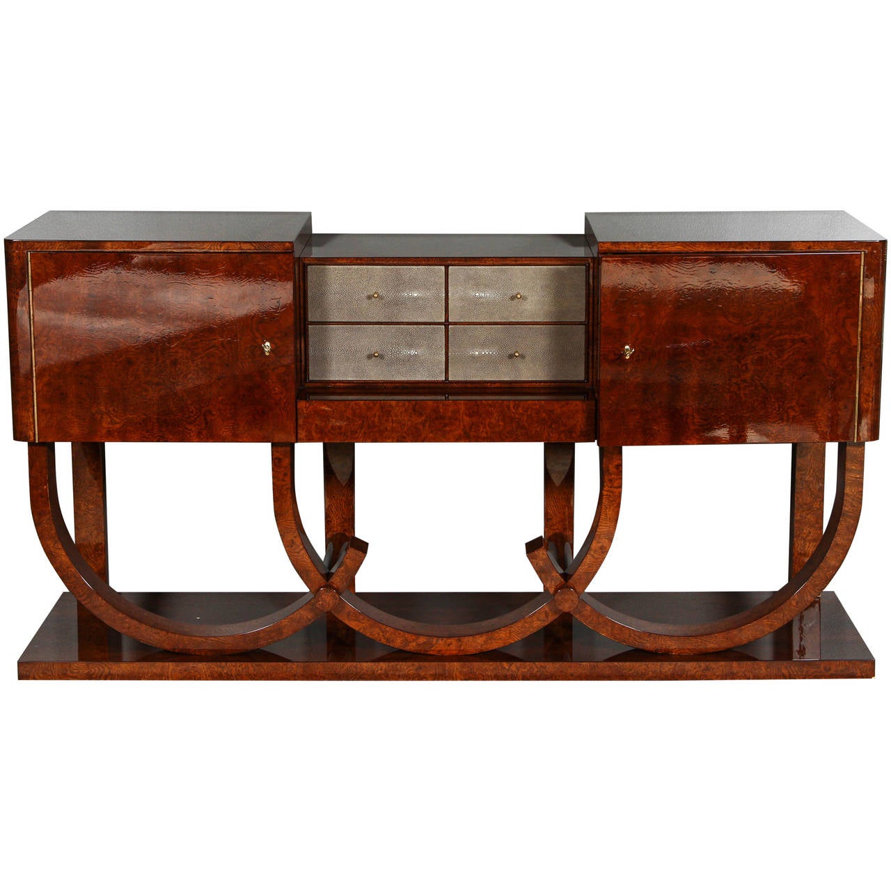 Art Deco Style Console or Sideboard in Burl Walnut and Shagreen For ...