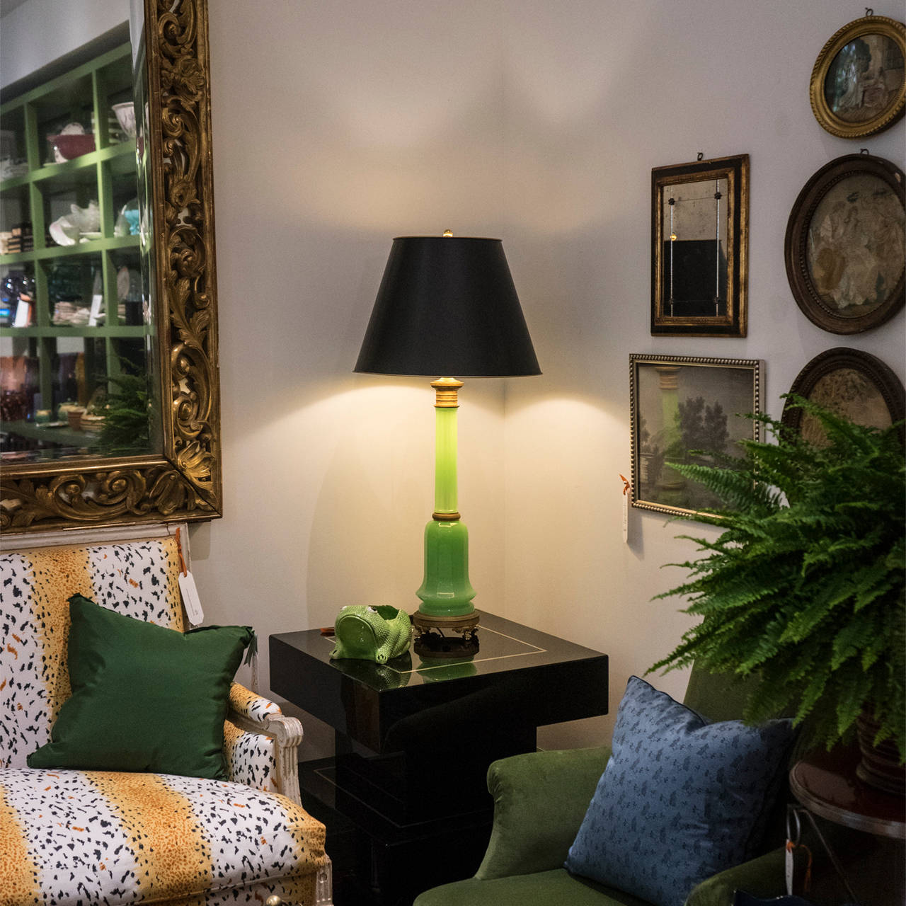 19th Century Apple Green Opaline Lamp For Sale at 1stDibs