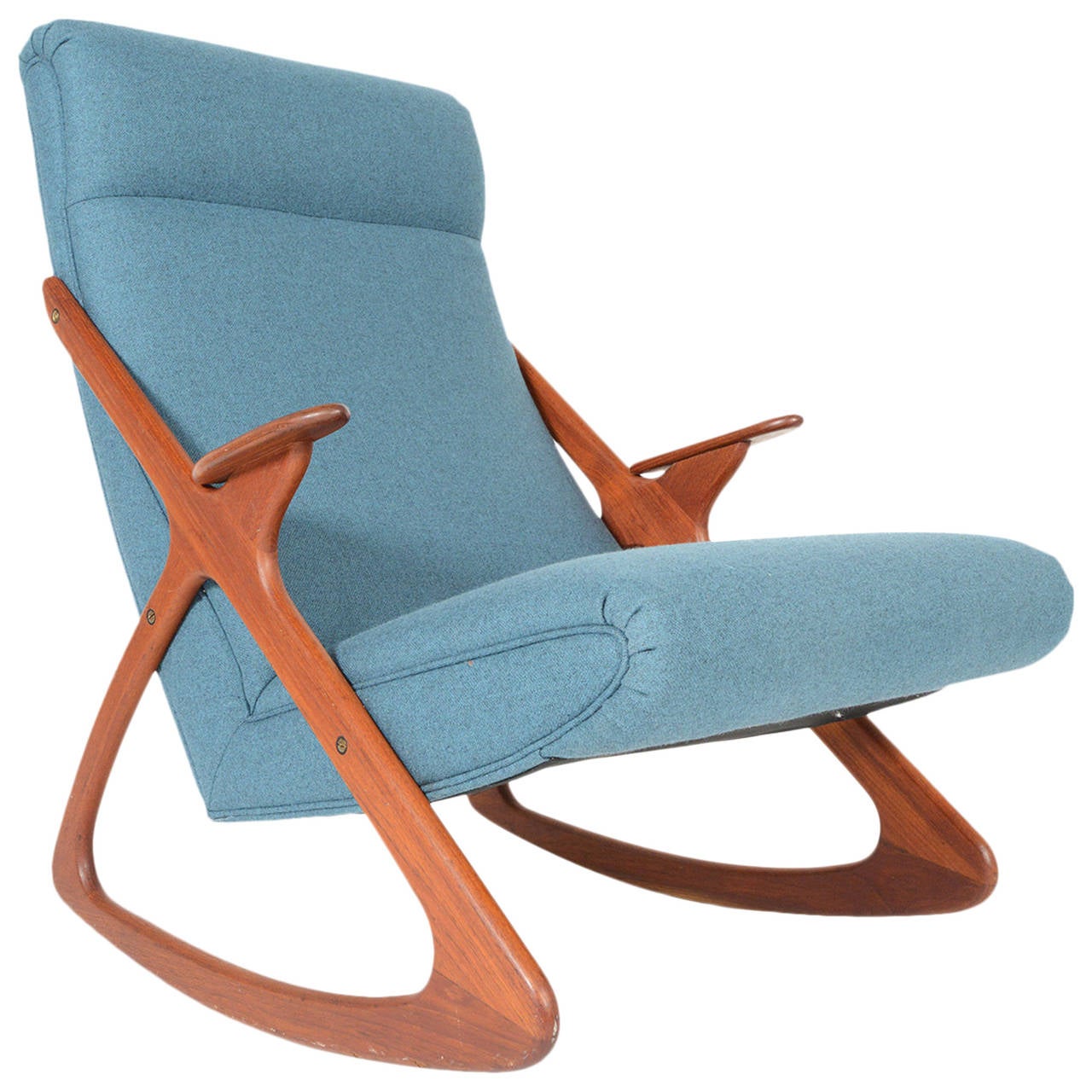 Danish Modern Atomic Rocking Chair in Cerulean at 1stDibs