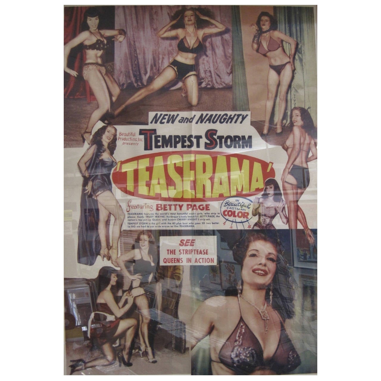 Tempest Storm Strip Strip Hooray Burlesque Theater Lobby Board 1950