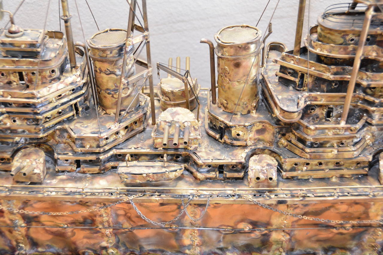 5'' Long Brass and Steel Battleship Sculpture by Joe Venturini, 1983 at ...