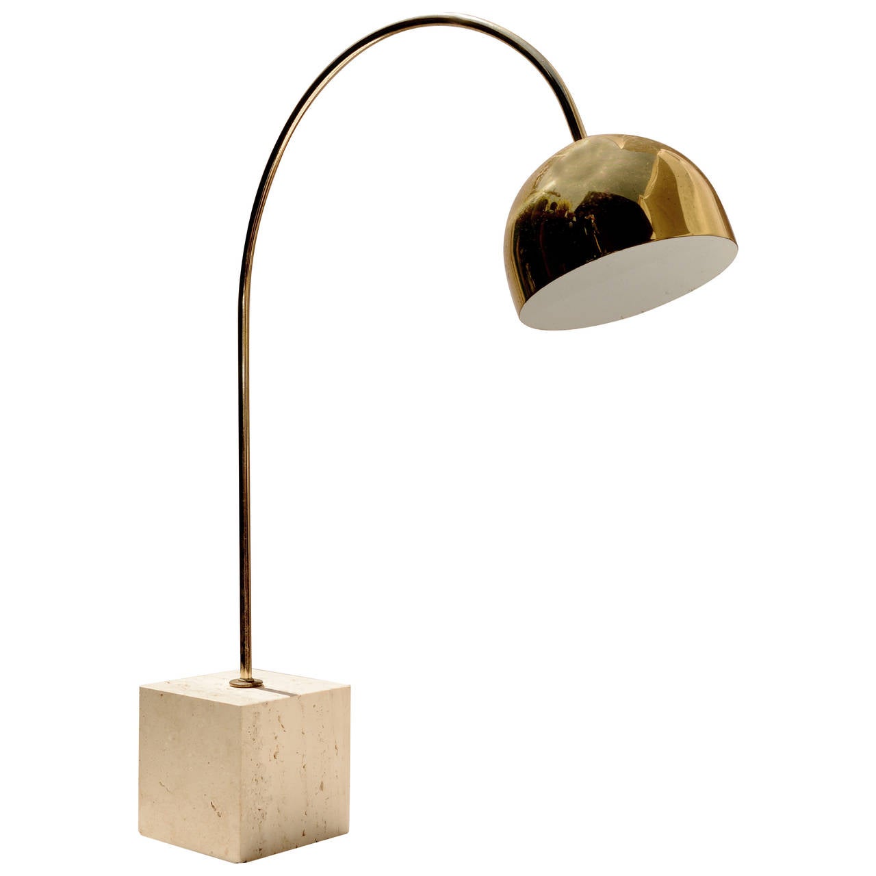Guzzini Brass Arc Table Lamp with Travertine Base at 1stDibs