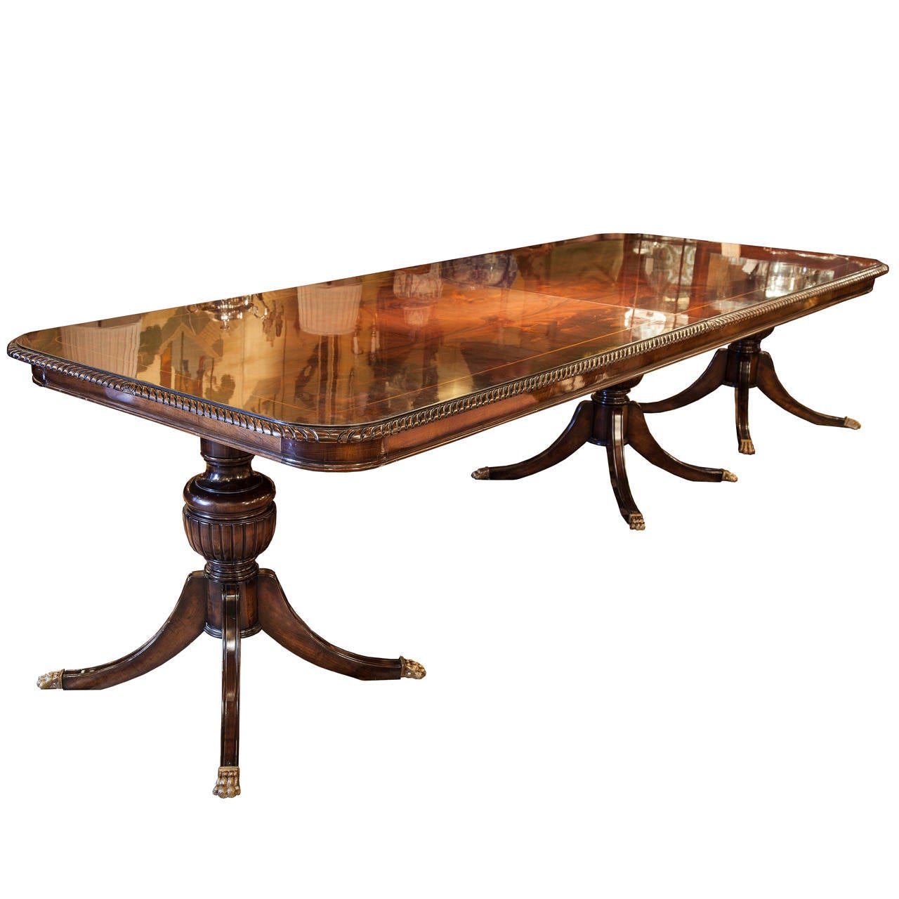 Triple pedestal English Georgian Style Dining Table at 1stDibs
