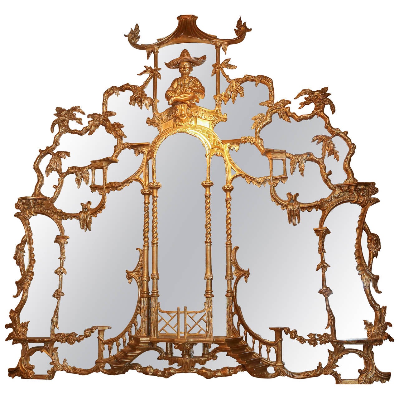 Chinese Chippendale Style Giltwood Mirror For Sale at 1stdibs