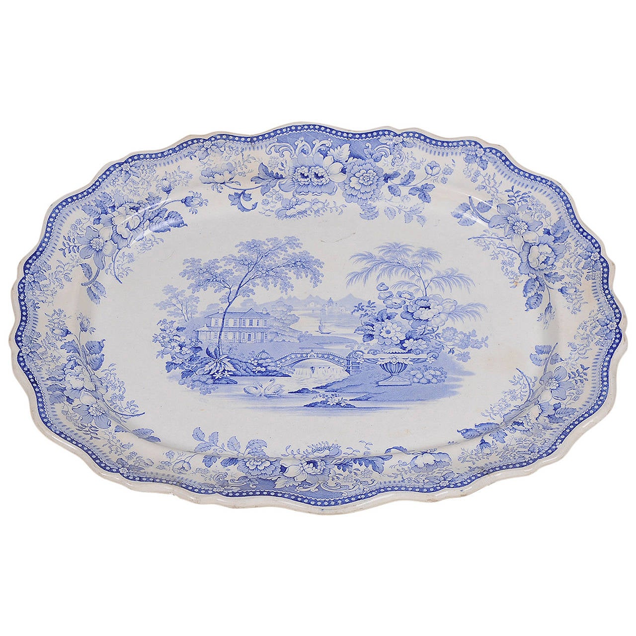 Antique English Blue and White Large Dish or Platter For Sale at 1stdibs