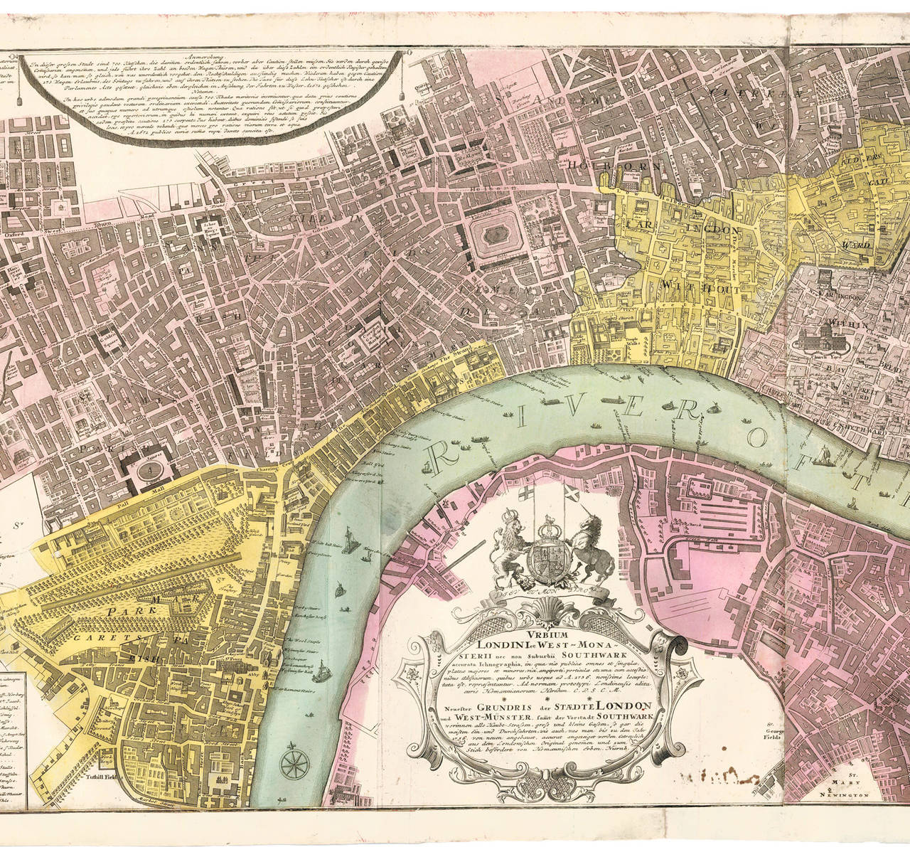 Hand-Colored Panoramic Map of London, 1736 For Sale at 1stDibs