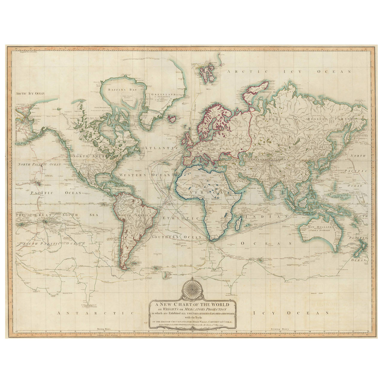 Hand-Colored Map of the World from 1794 at 1stDibs