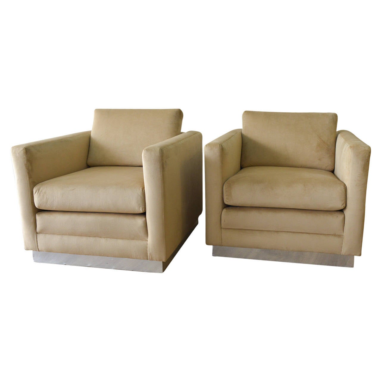 Pair of Vintage Knoll Cube Club Chairs on Chrome Plinth Base at 1stDibs