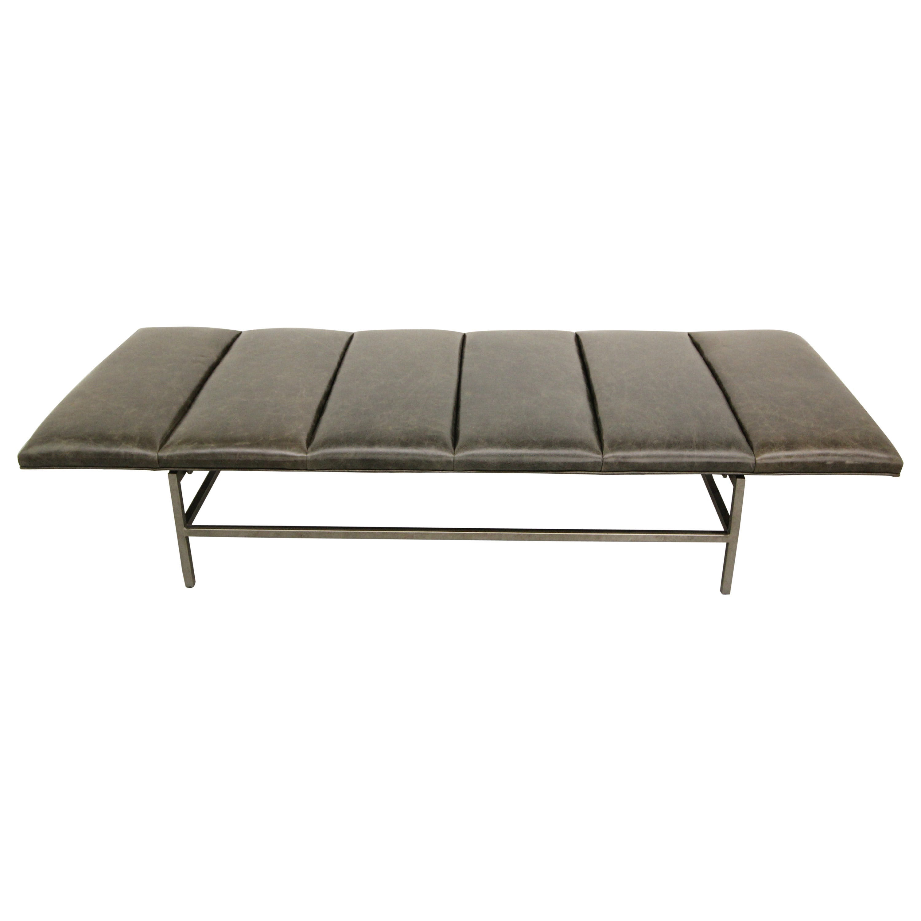 Channeled Leather and Stainless Steel Bench at 1stDibs