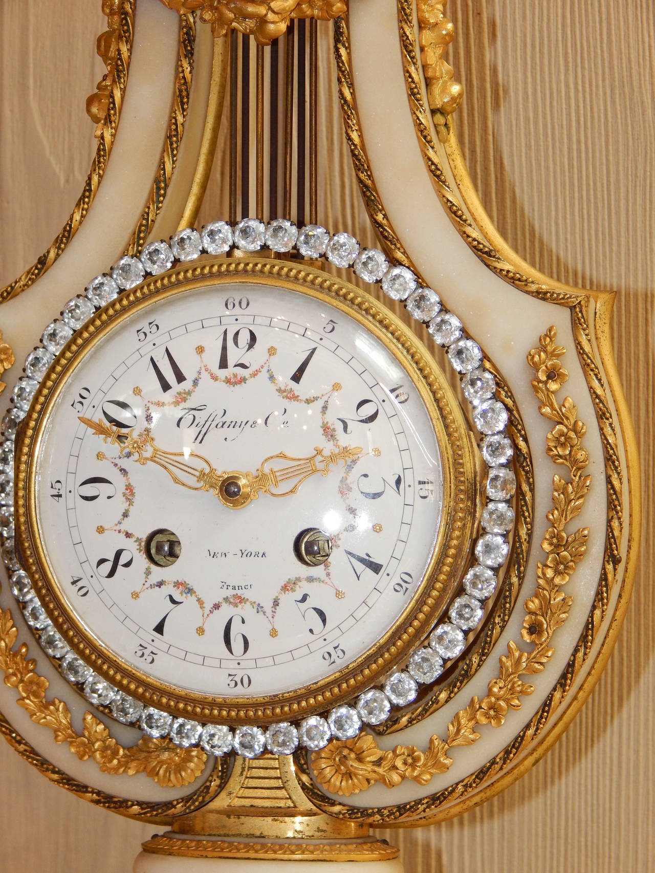 Bronze and Marble Lyre Form Clock Signed Tiffany and Co. at 1stDibs