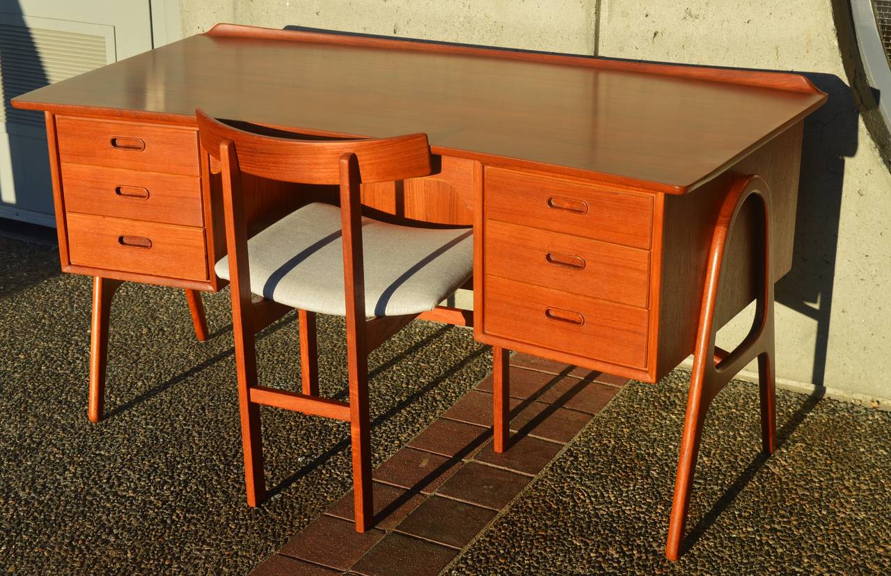 Svend Madsen Teak Desk with A Frame Braces, Flared Lip and Back Display ...