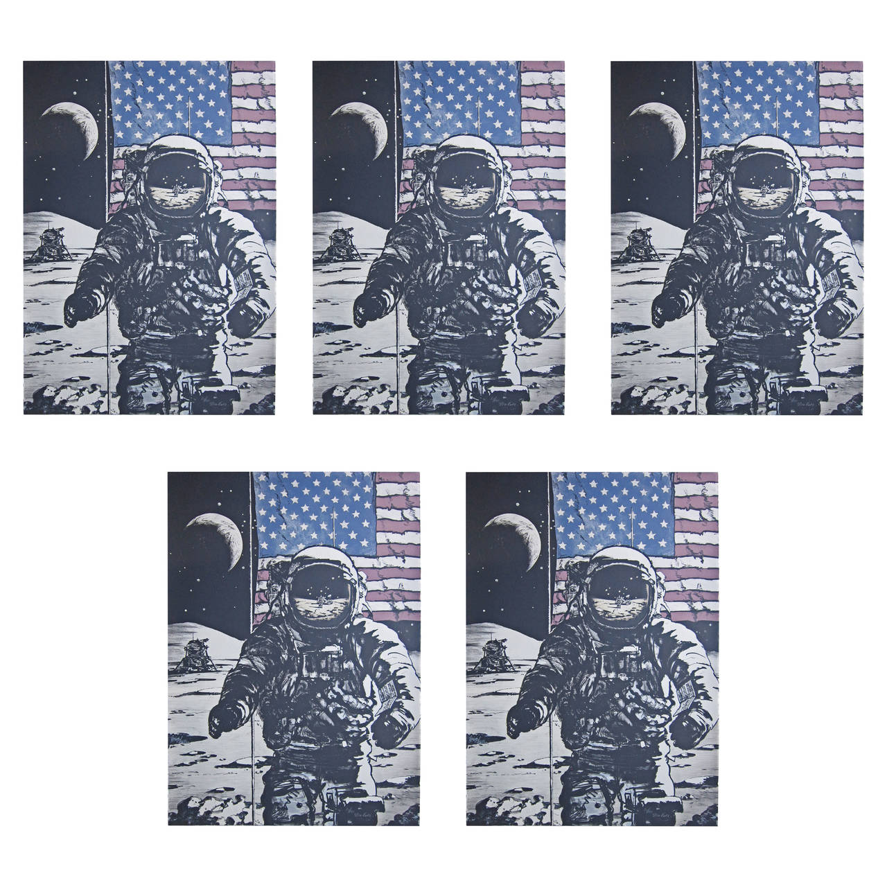 Apollo Lithographs by Robert T. McCall, circa 1973, Set of Five at 1stDibs