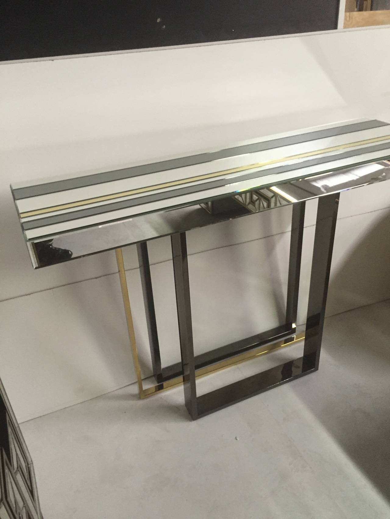Milo Baughman Style Mirrored Console For Sale at 1stDibs