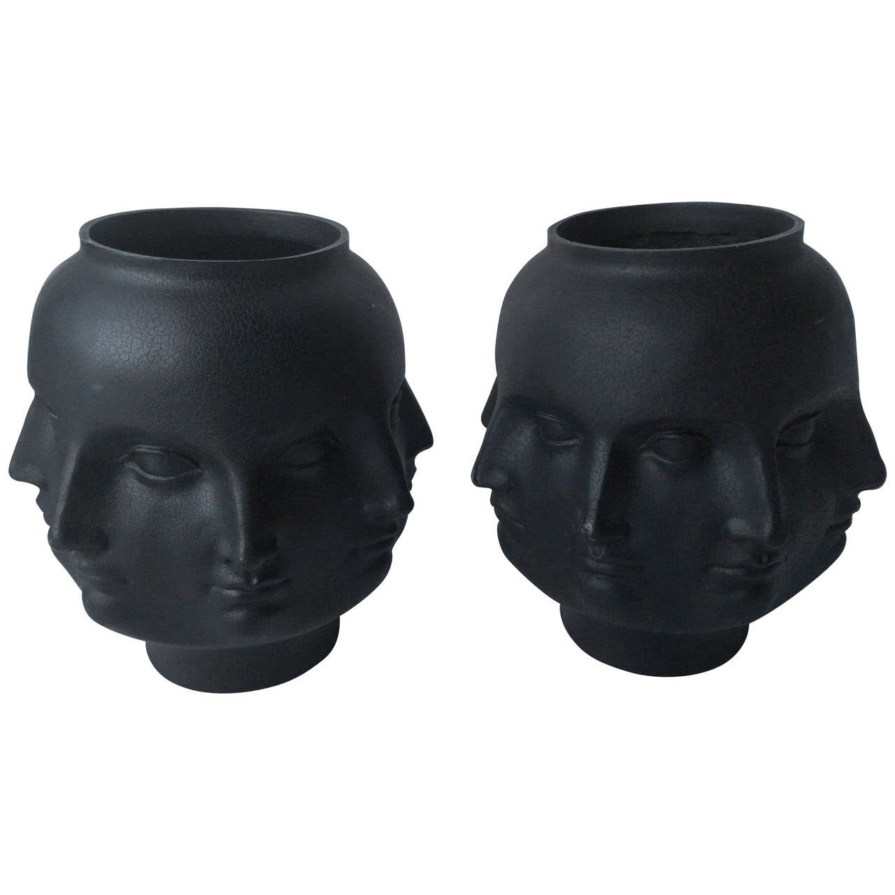 Pair of Fornasetti Inspired Ceramic Face Vases For Sale at 1stDibs