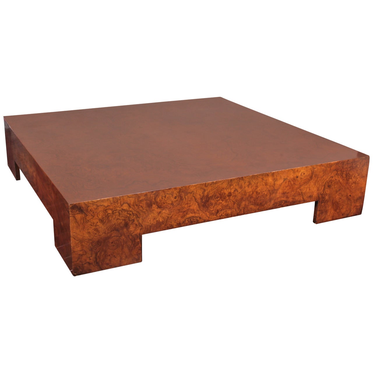Milo Baughman Burl Olivewood Square Low Table at 1stDibs