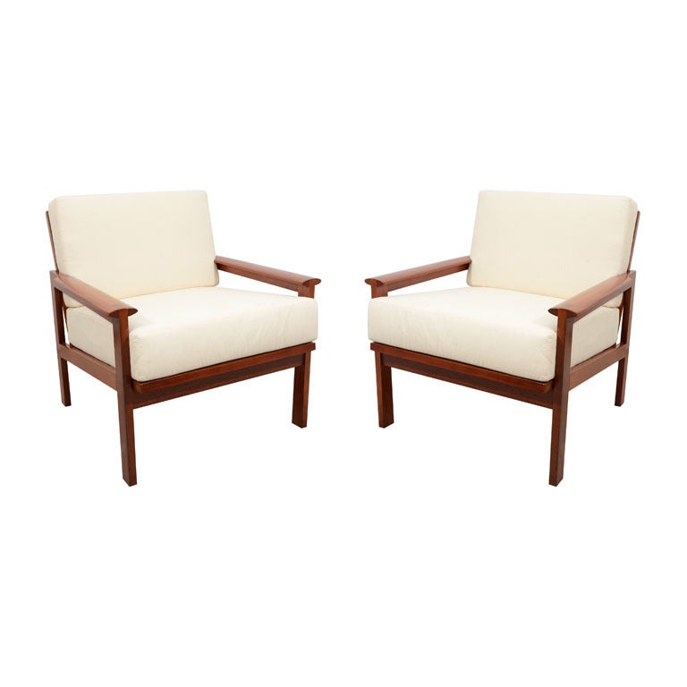 Pair of Danish Modern Teak Wood Open Armchairs by George Tanier at ...