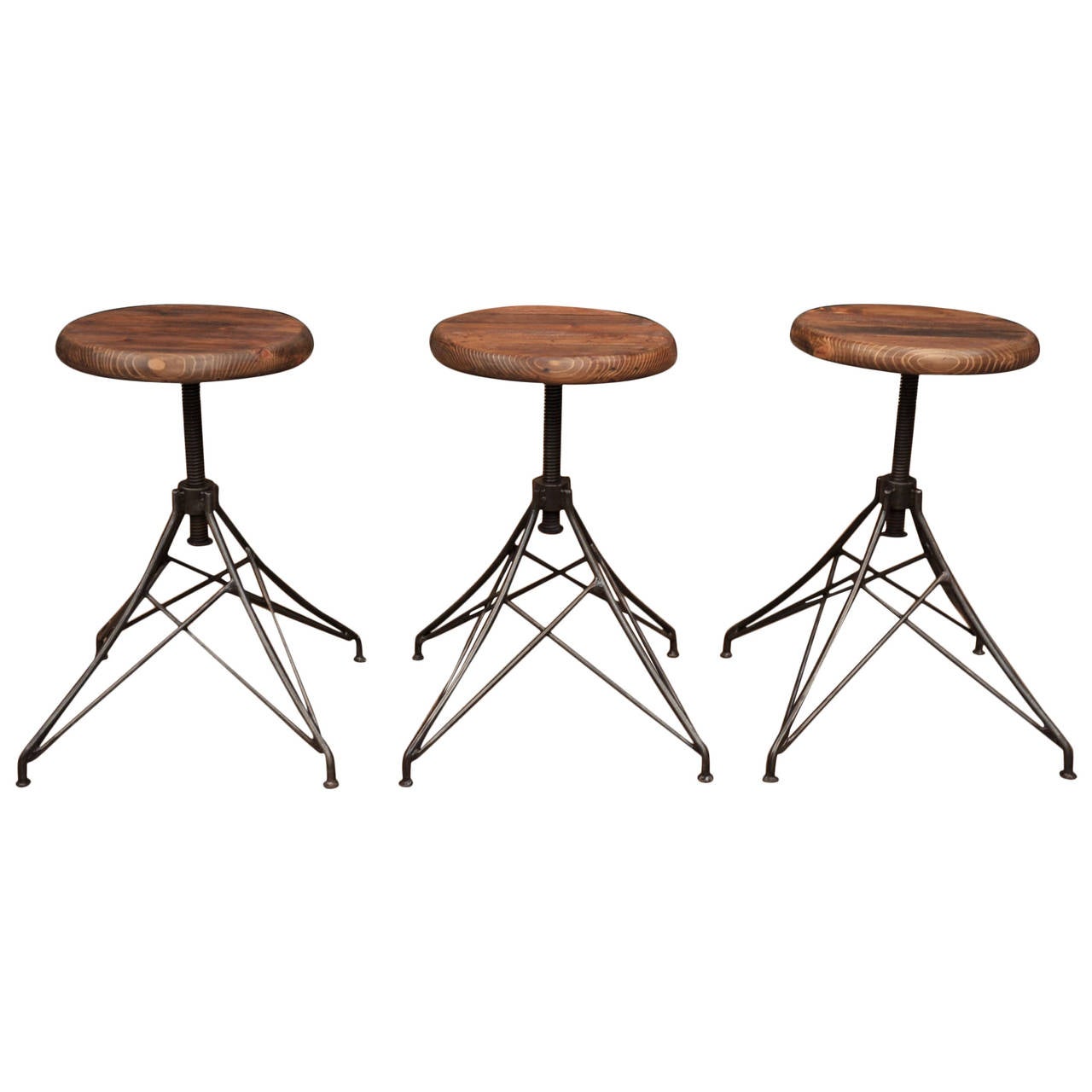 Industrial "Eiffel Tower" Style Adjustable Iron Stools at 1stDibs