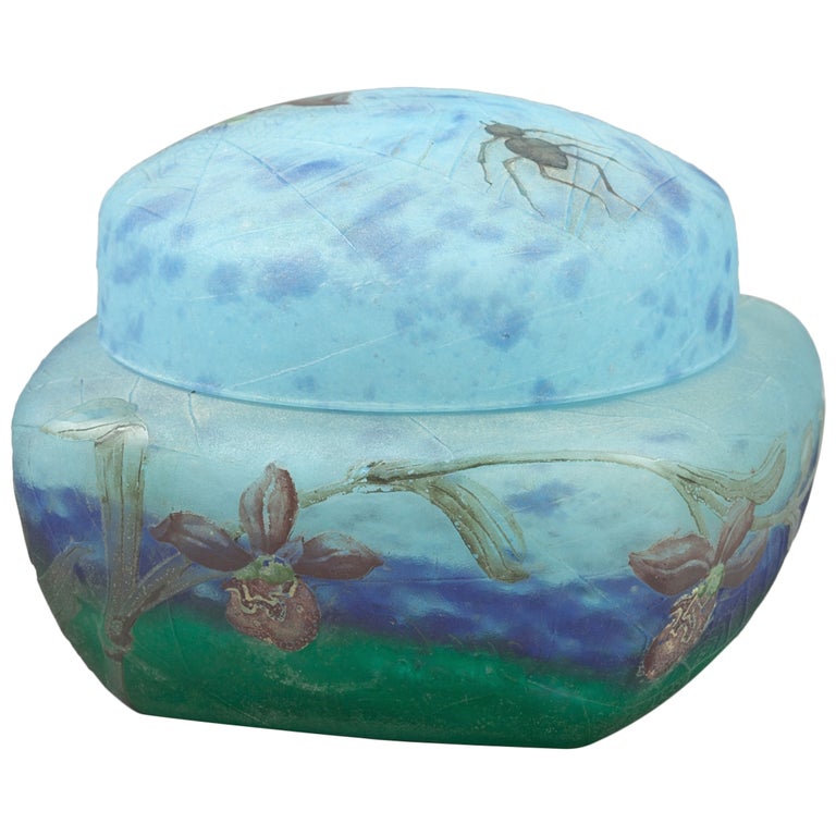 Daum Nancy Enameled Glass Covered Box, circa 1900 For Sale at 1stDibs