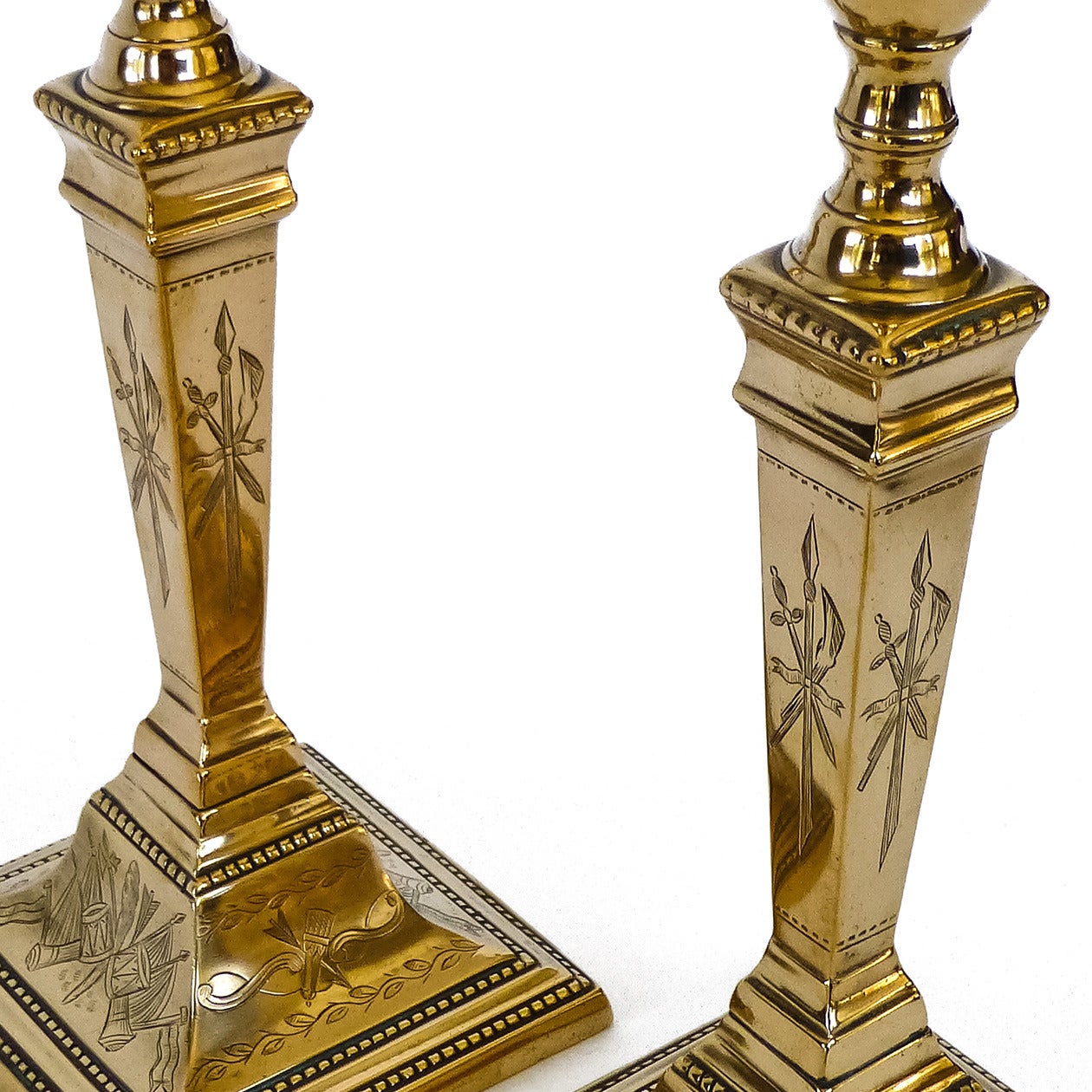 Pair of Rare Finely Detailed Engraved English Gunmetal Candlesticks ...