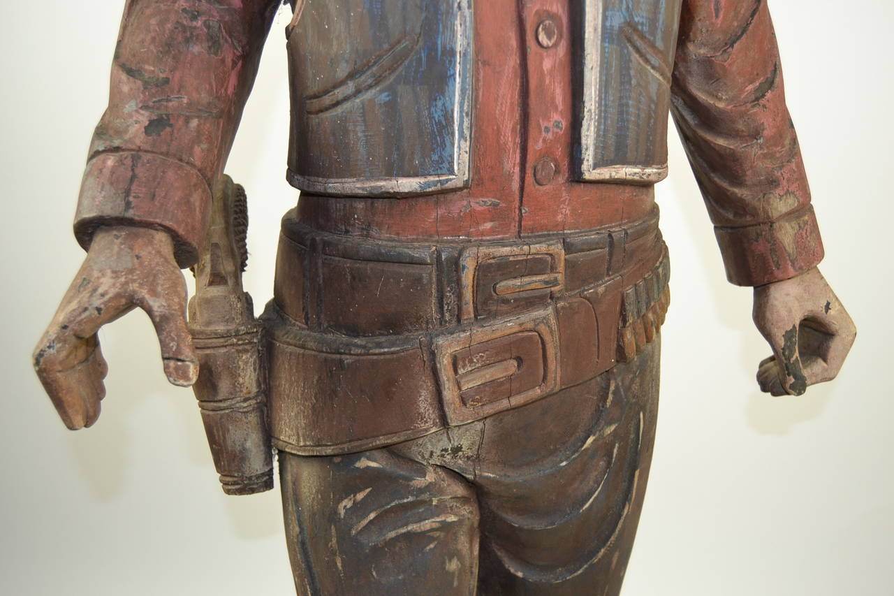 Antique Hand-Carved Wooden Cowboy Sculpture at 1stDibs