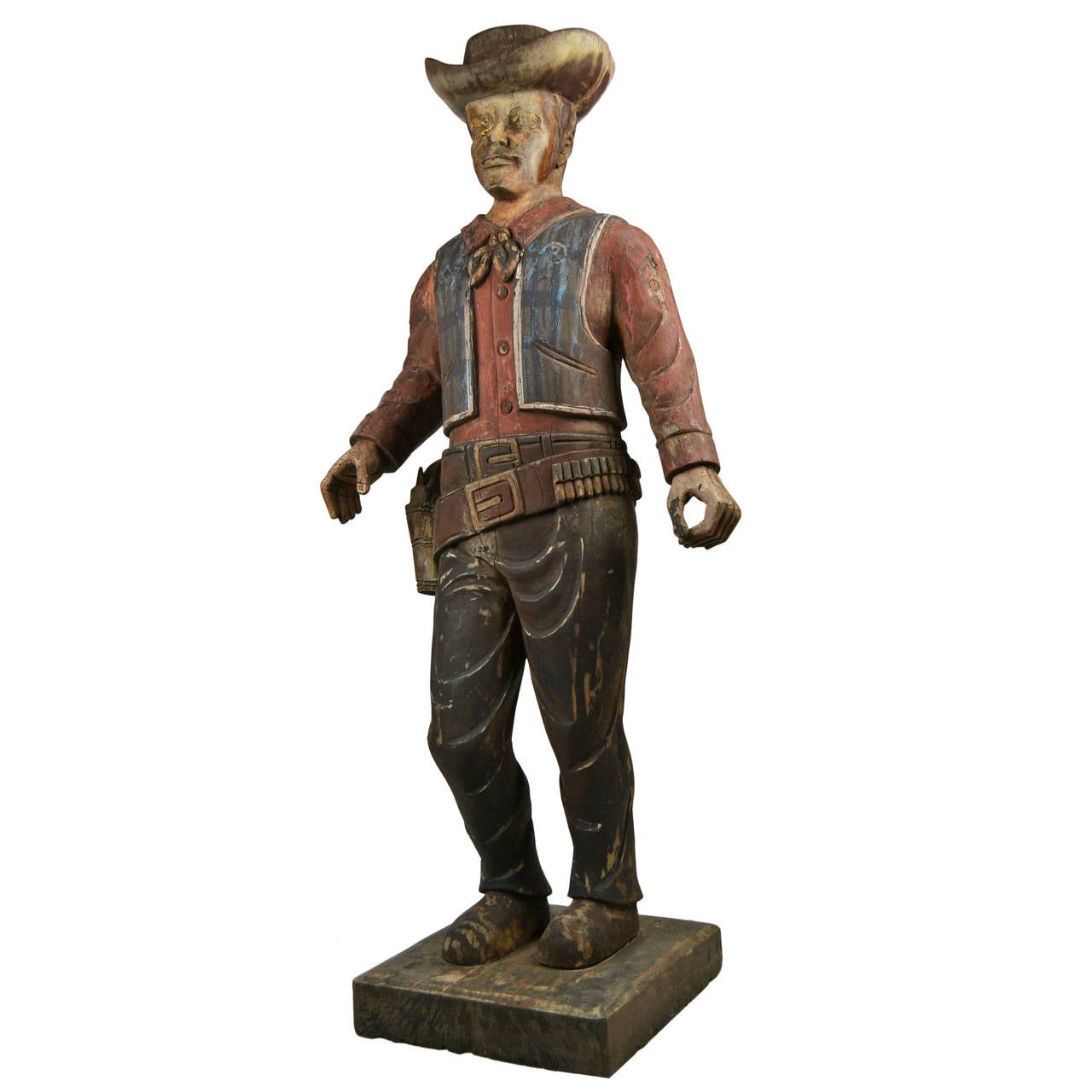 Antique Hand-Carved Wooden Cowboy Sculpture at 1stDibs