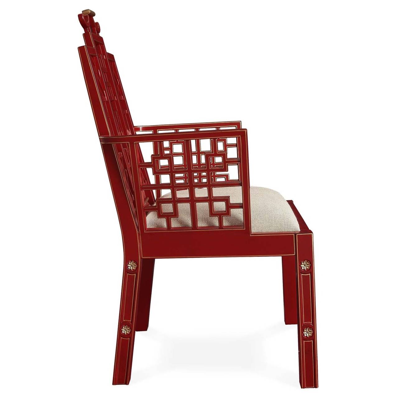 Ming Chinoiserie Red Lacquer Dining Chair For Sale at 1stDibs