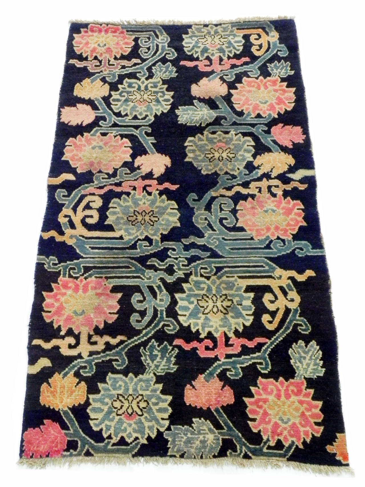 Hand-Knotted Wool Tibetan Lotus Carpet For Sale at 1stDibs