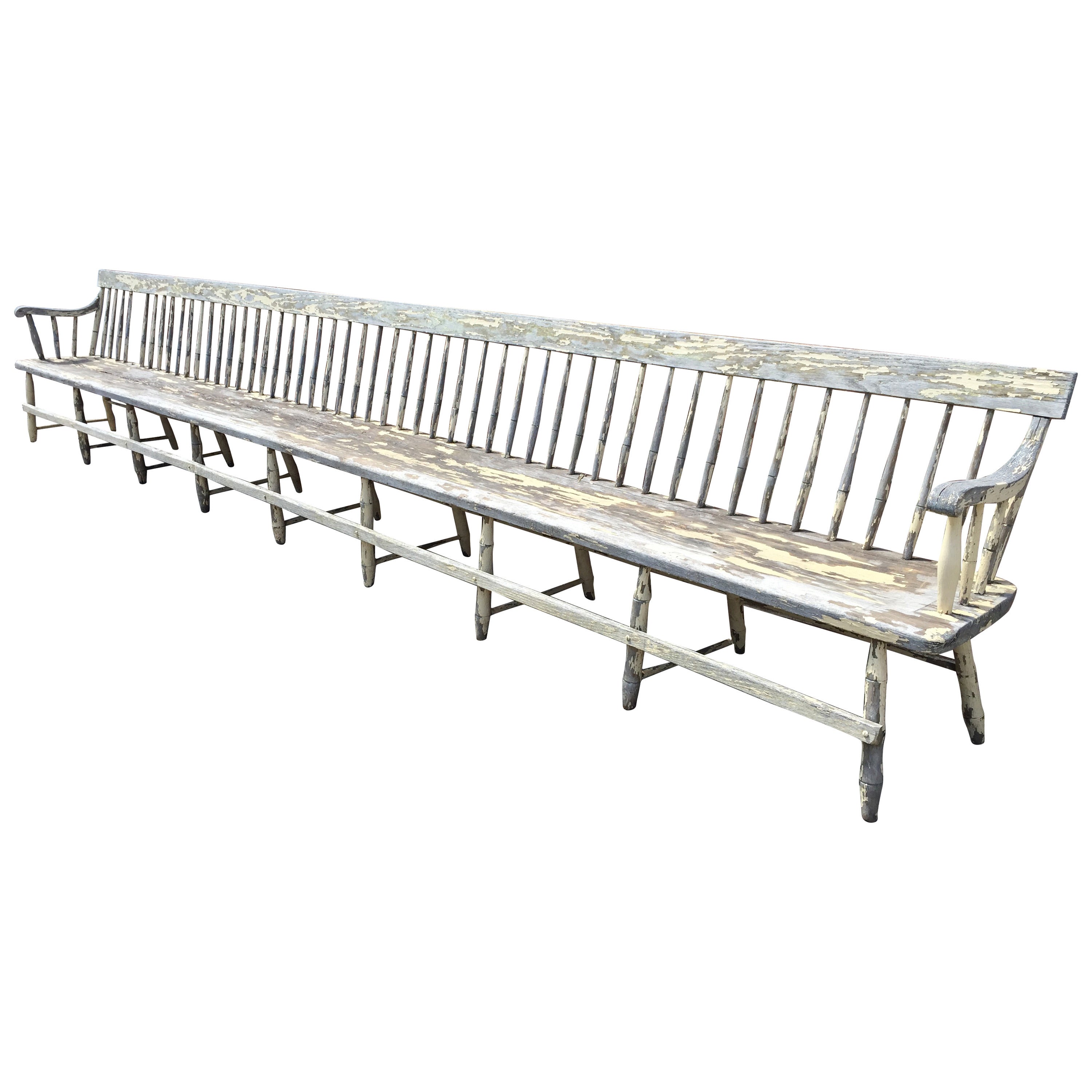 Monumental Deacons Train Station Spindle Back Bench at 1stDibs