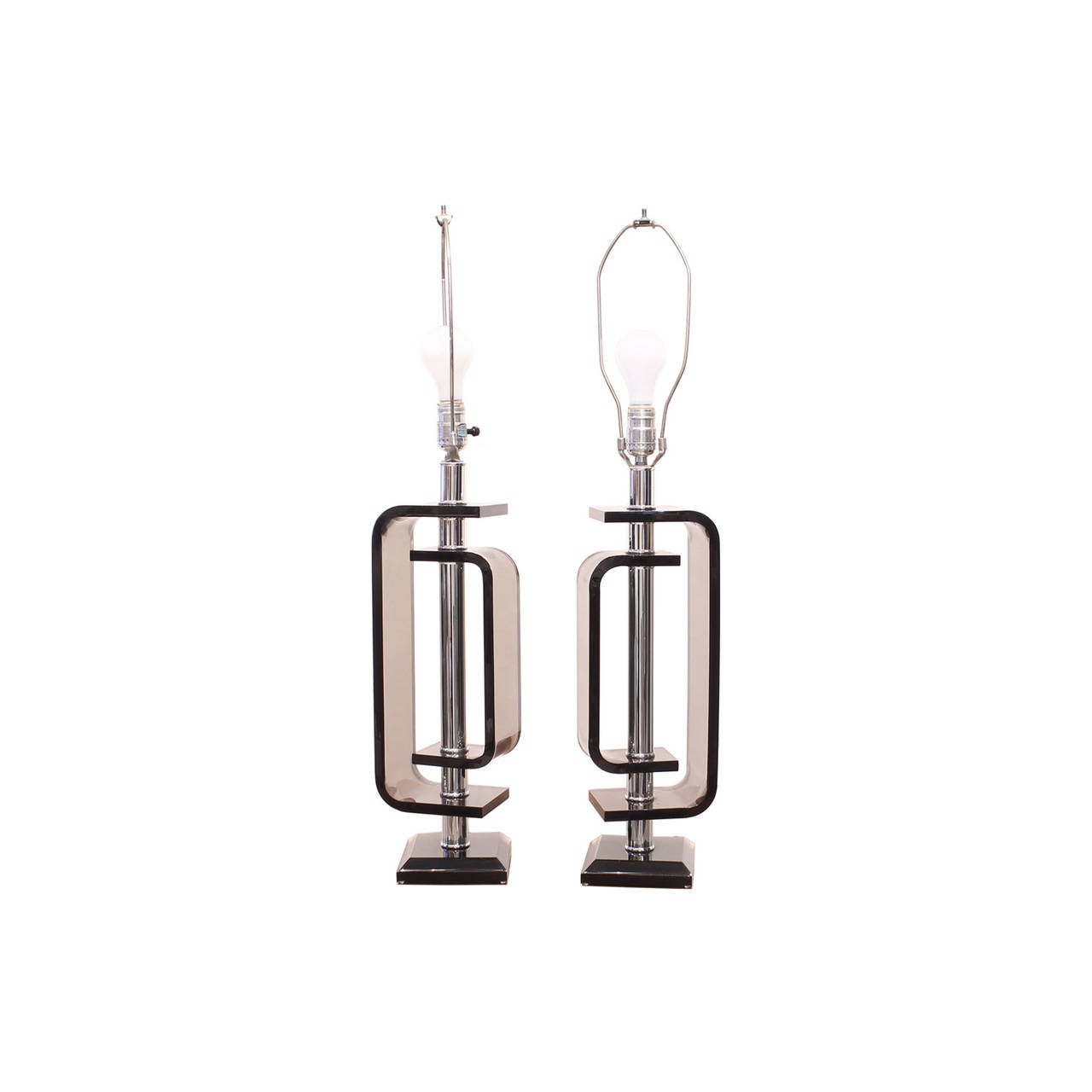 Pair of Mid-Century Smoked Lucite Lamps For Sale at 1stDibs