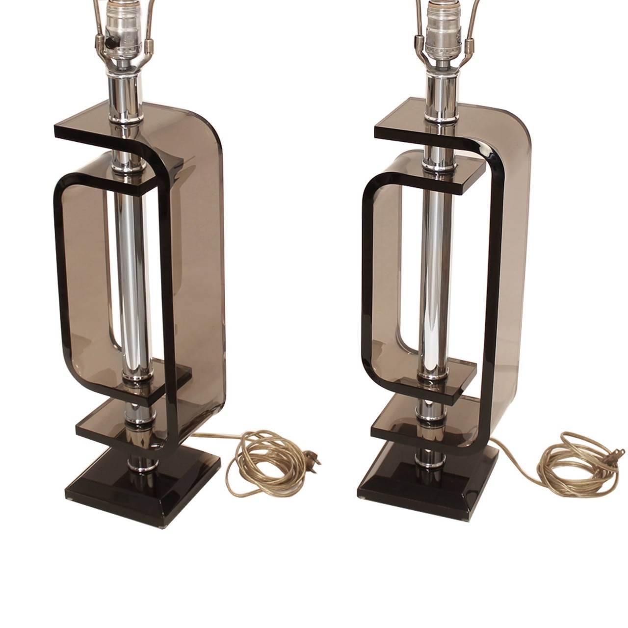 Pair of Mid-Century Smoked Lucite Lamps For Sale at 1stDibs