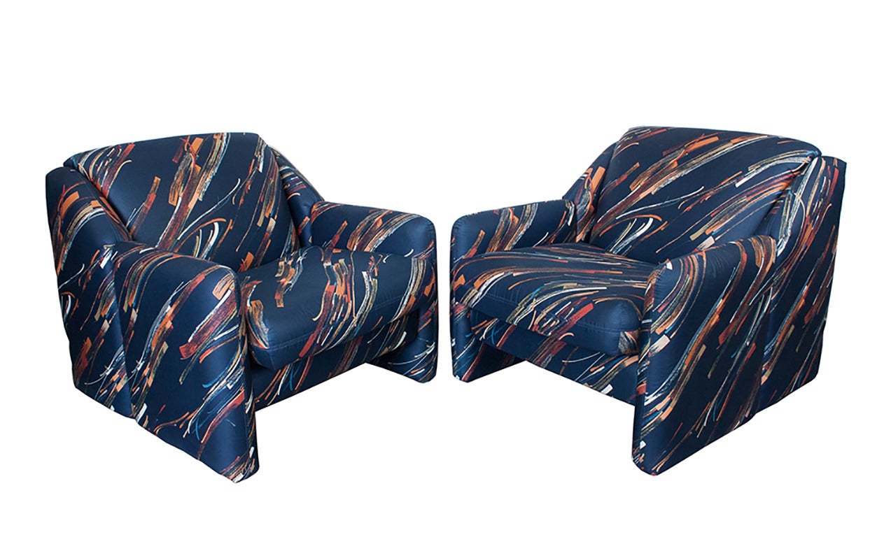 Pair Directional Fully Upholstered Chiclet Lounge Chairs at 1stDibs