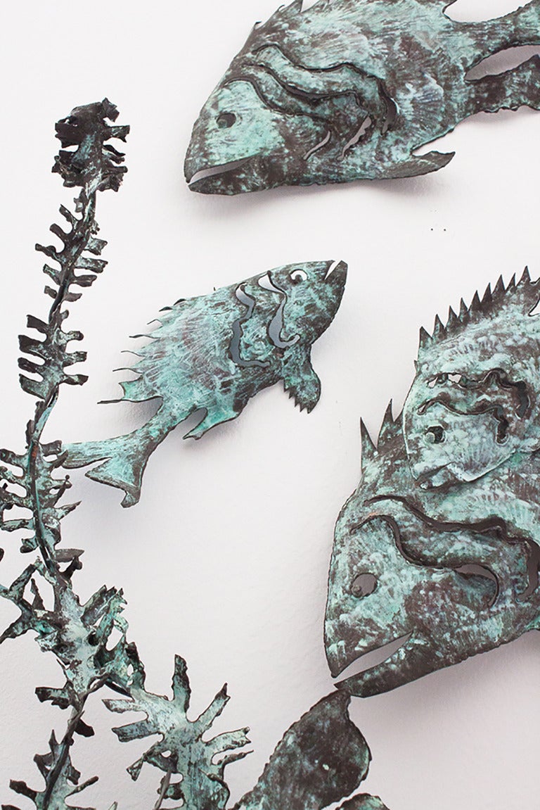 Large Brutalist Bronze Fish Wall Sculpture by Larry Hoff at 1stDibs