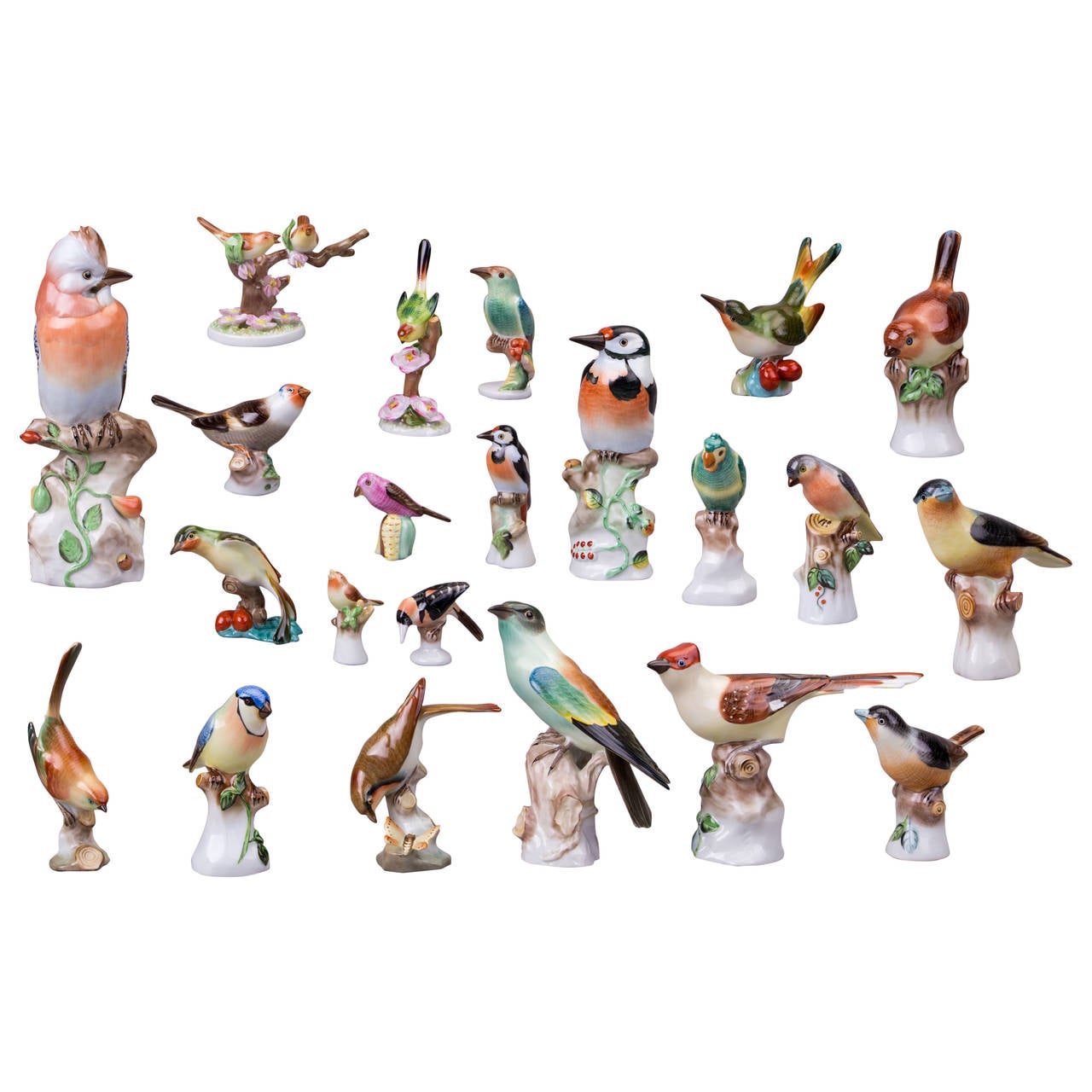Grandiose Herend Bird Collection of 22 Figurines at 1stDibs