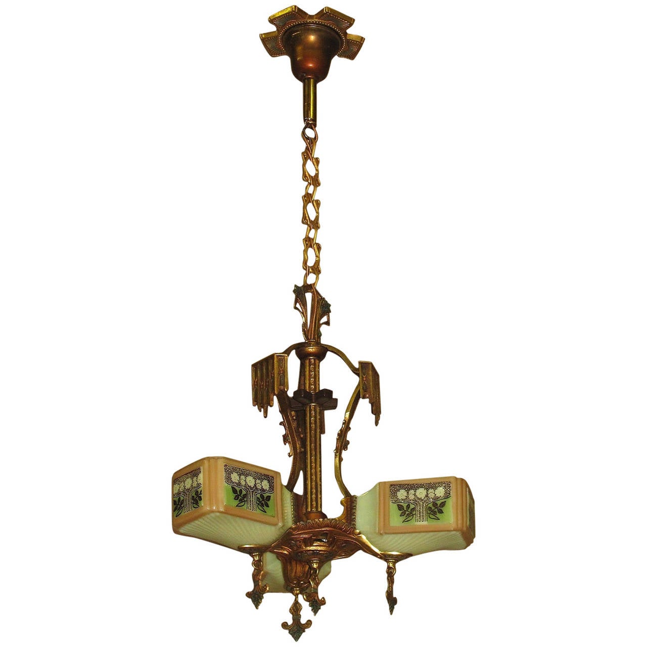 Gill Three-Light Ceiling Fixture with Original Colors and Glass Shades ...