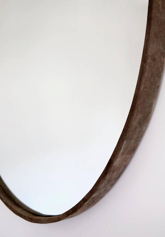 Medium Basic Grey Suede Mirror by ASH NYC For Sale at 1stDibs