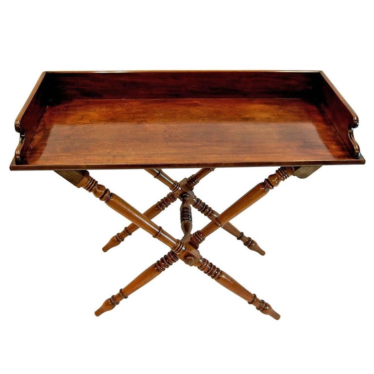 19th Century Mahogany English Butler's Tray Table on Folding Turned ...