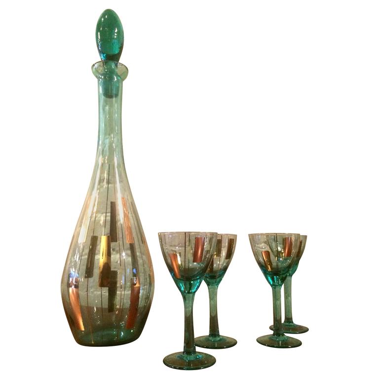 Mid-Century Modern Cordial Decanter Glass Set at 1stDibs | mid century ...