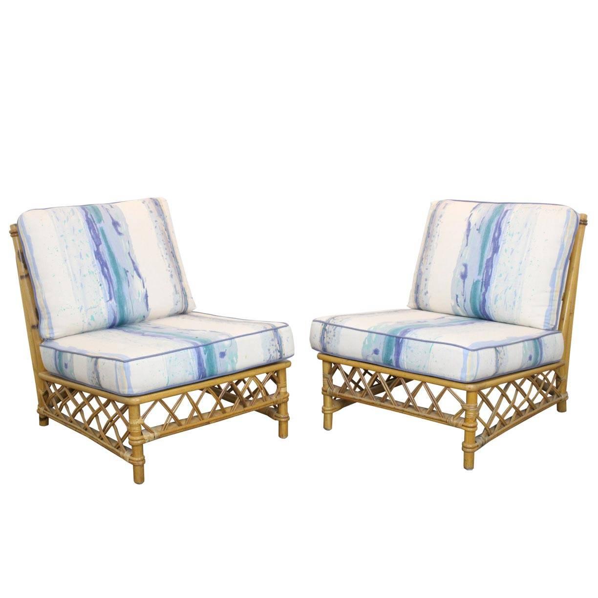Pair of Rattan Lounge Slipper Chairs by Ficks Reed at 1stDibs