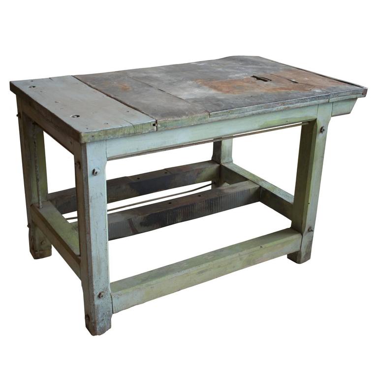 Vintage French Zinc Top Work Table For Sale at 1stDibs