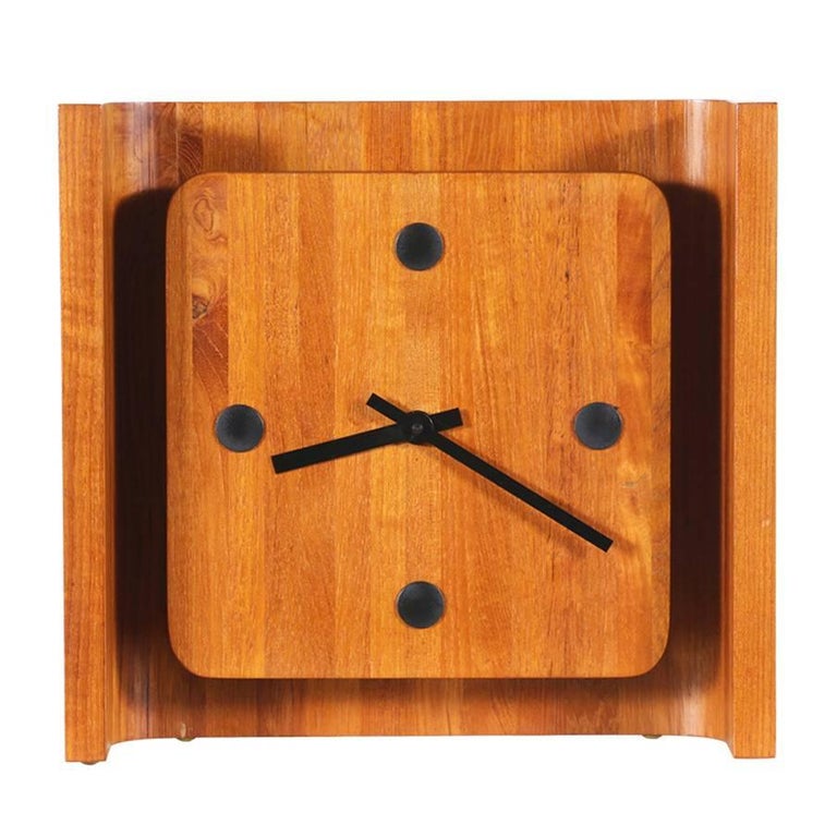 Danish Modern Teak Wall Hanging or Desk Clock For Sale at 1stDibs