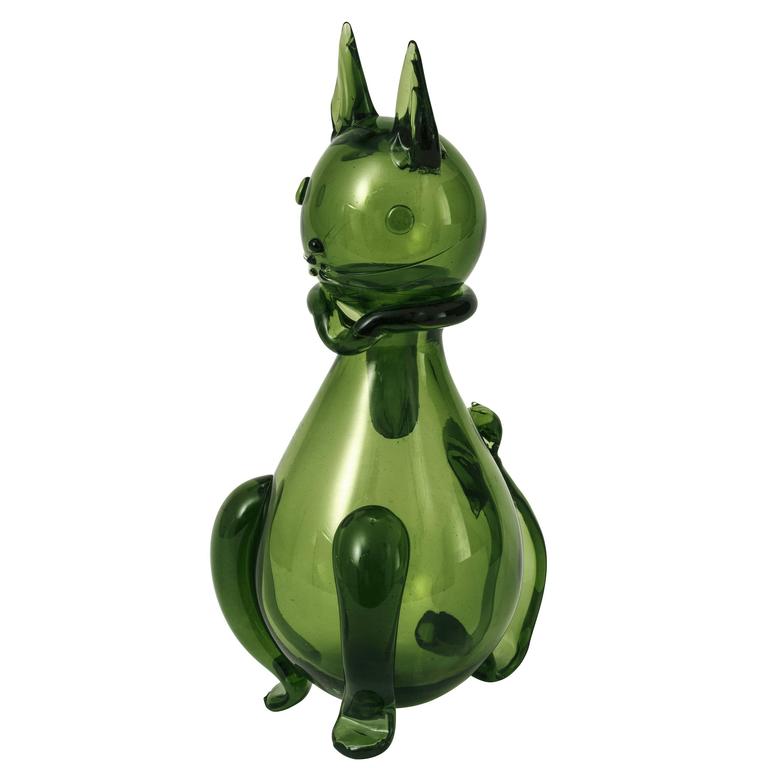 Emboli Verde Glass Cat Decanter at 1stDibs