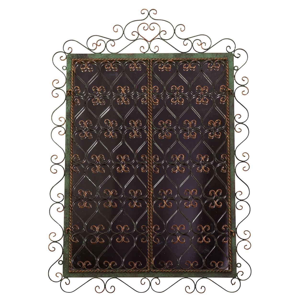 French Wrought Iron Scroll Mirror For Sale at 1stdibs