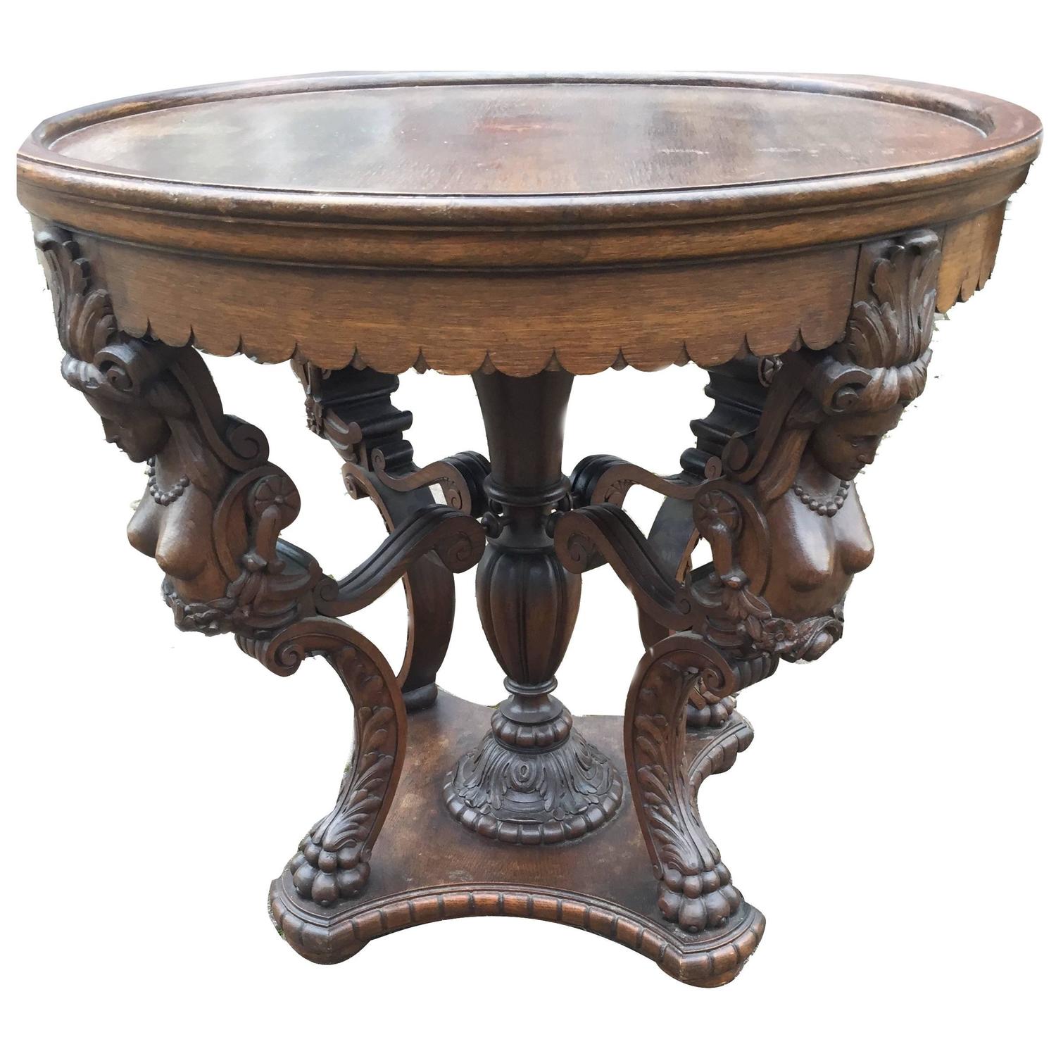 Early 1900s Carved Wooden Center or Coffee Table with Figurehead ...