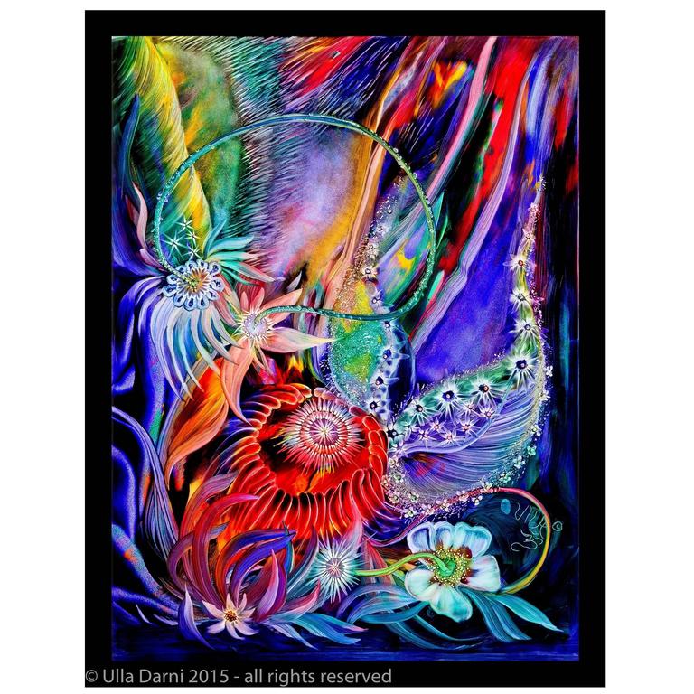 Signed Original Ulla Darni Illuminating Flat Glass Painting "Han and ...