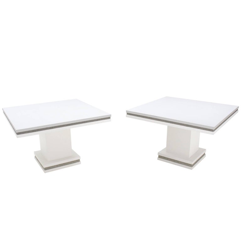 Pair of White Lacquered Grass Cloth Square Game Tables at 1stDibs