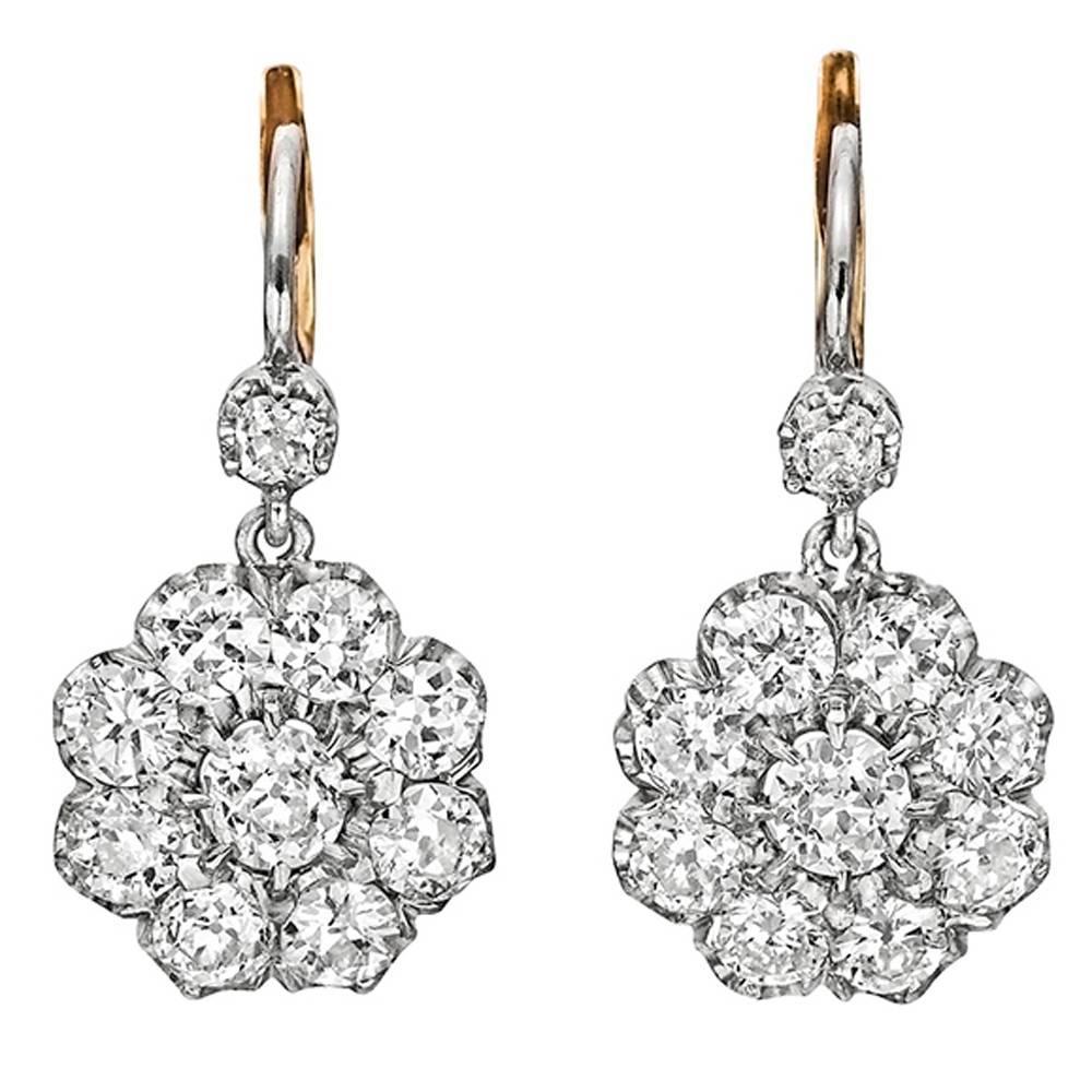 Old Mine Cut Diamond Cluster Drop Earrings at 1stdibs