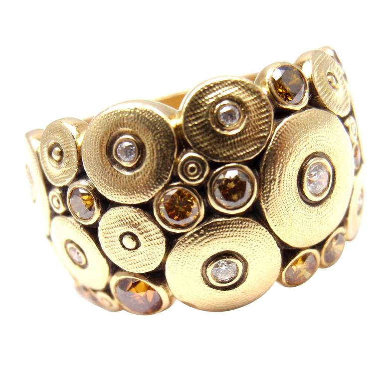 Alex Sepkus Natural Color Diamond Wide Ocean Gold Band Ring at 1stDibs
