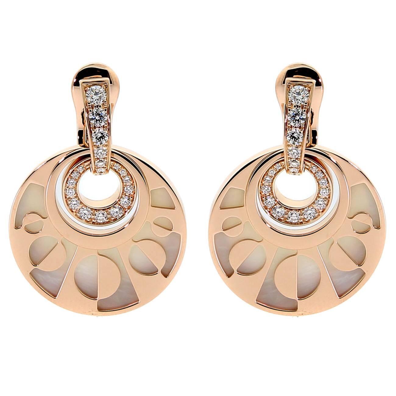 Bulgari Mother of Pearl Diamond Gold Dangle Earrings at 1stdibs Bulgari Mother of Pearl Diamond Gold Dangle Earrings at 1stdibs
